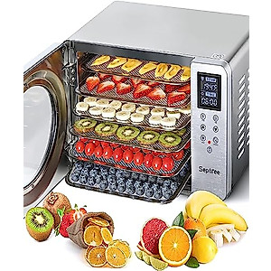𝐒𝐞𝐩𝐭𝐫𝐞𝐞 Food Dehydrator for Jerky, Fruit, Meat, Veggies, Dog Treats, Herbs and Yogurt, 6 Stainless Steel Trays Food Dryer Machine with Digital Timer, Temperature Control & Safety Over Heat Protection