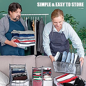 Shappy 6 Pcs Washable Wardrobe Clothes Organizer, Drawer Organizers Clothes for Family, Drawer Dividers for Clothes, Foldable Mesh Separation Box for Bedroom, Gray Grids (Classic)
