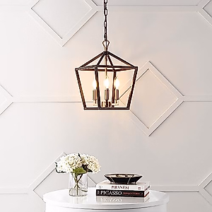 JONATHAN Y JYL7601D Ojai 10" 3-Light Iron Classic Modern Lantern Bohemian, Cottage, Farmhouse, Rustic, Transitional LED Pendant, Oil Rubbed Bronze/Brass Gold