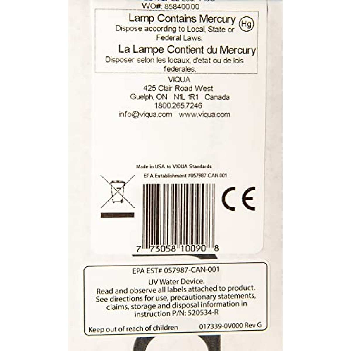 Viqua S810-QL Lamp and Sleeve Bundle S8Q-PA System