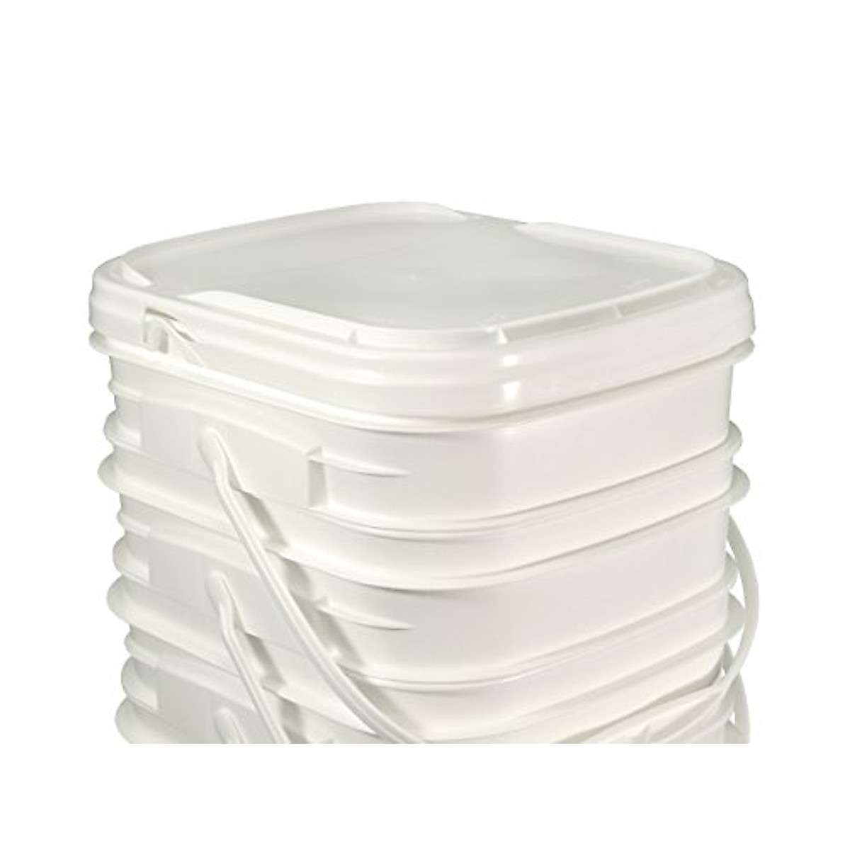 5.3 Gallon White Rectangular Bucket/Pail with Hinged Snap Lid, 4 Pack