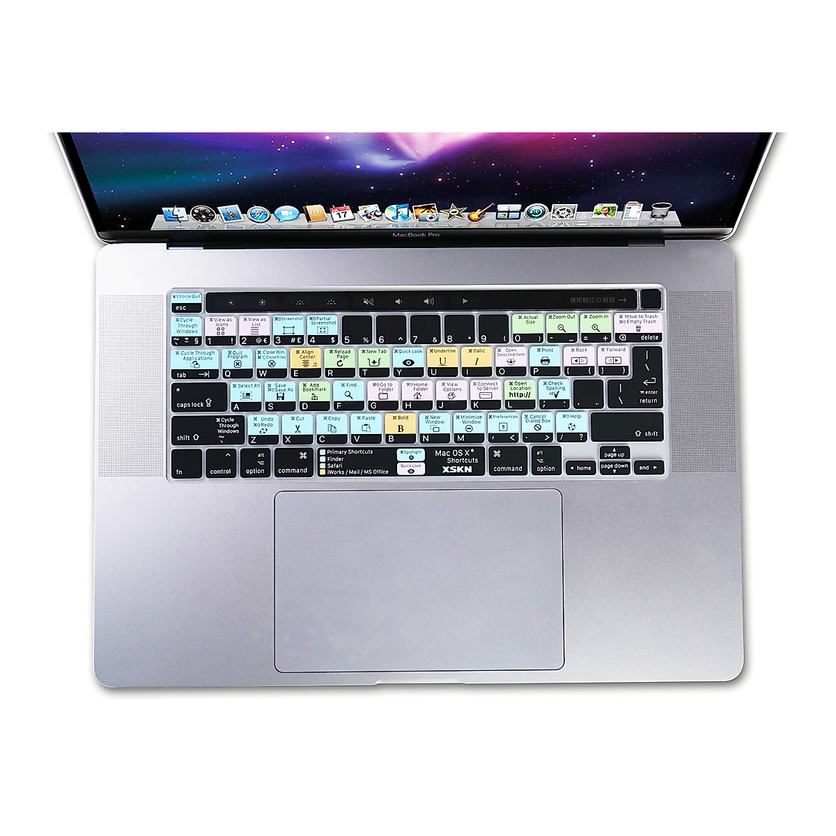XSKN Mac OS X Silicone Shortcut Keyboard Cover Skin for 2019 New MacBook Pro 16 inch A2141 and 2020 New MacBook Pro 13.3 inch A2338 M1 A2251 A2289 with Touch Bar & Touch ID US and EU Common Version
