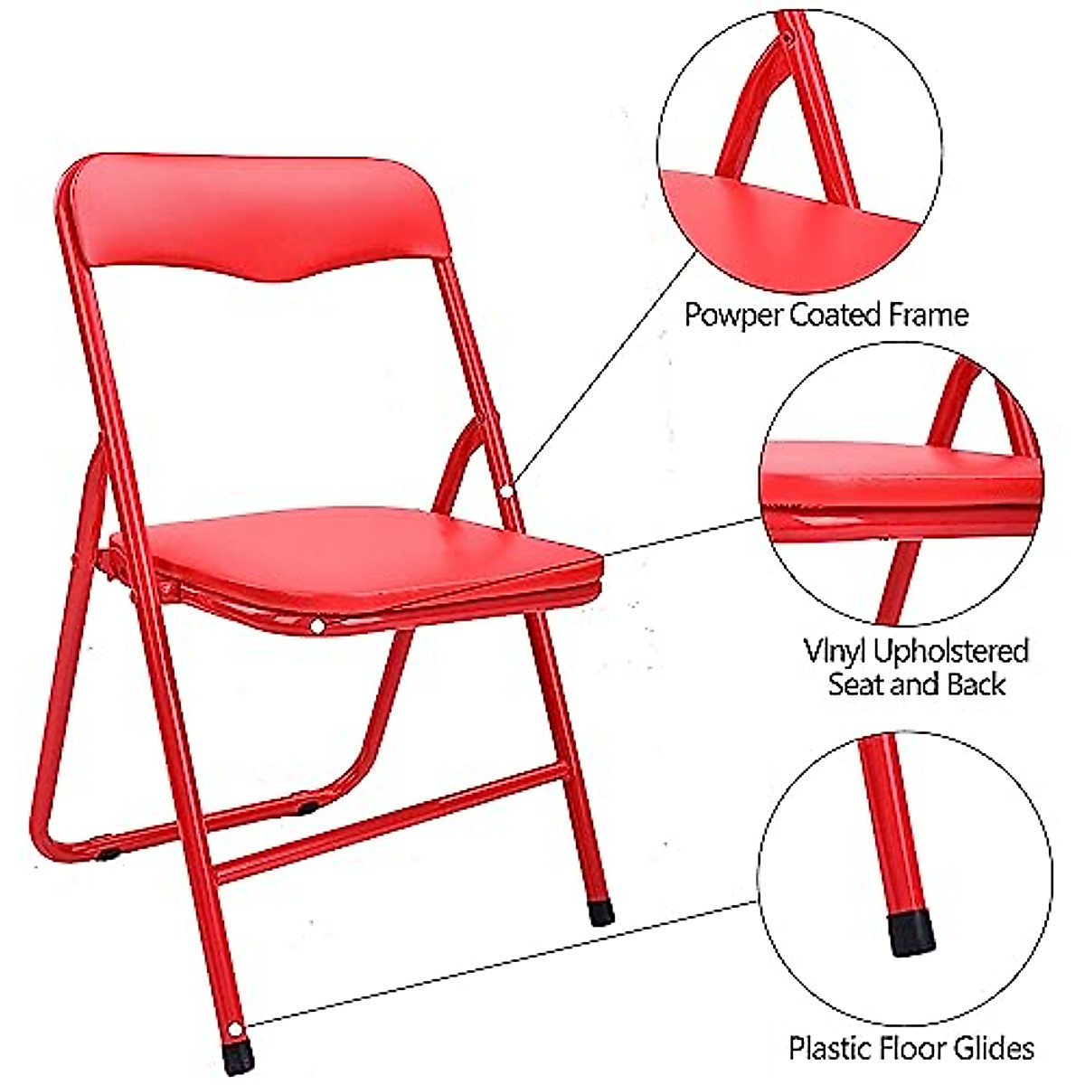 Signature Pack of 2 (Fabric/Vinyl) Steel Frame Metal Foam Padded Folding Chairs for Kids, Green and Red