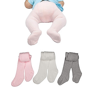 WEWINK PLUS Baby Toddler Girls Tights 3 Pack Knit Cotton Dance Leggings Pants for Infant Girl Stockings (style B twist, 0-6 month)