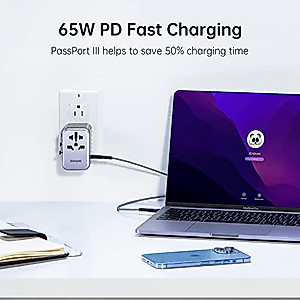 Zendure Universal Travel Adapter 65W PD Fast Charger 4 USB-C,1 USB-A, International Wall Charger AC Plug Adaptor All in One Worldwide Power Charger Compatible with Laptops iPad iPhone AirPods