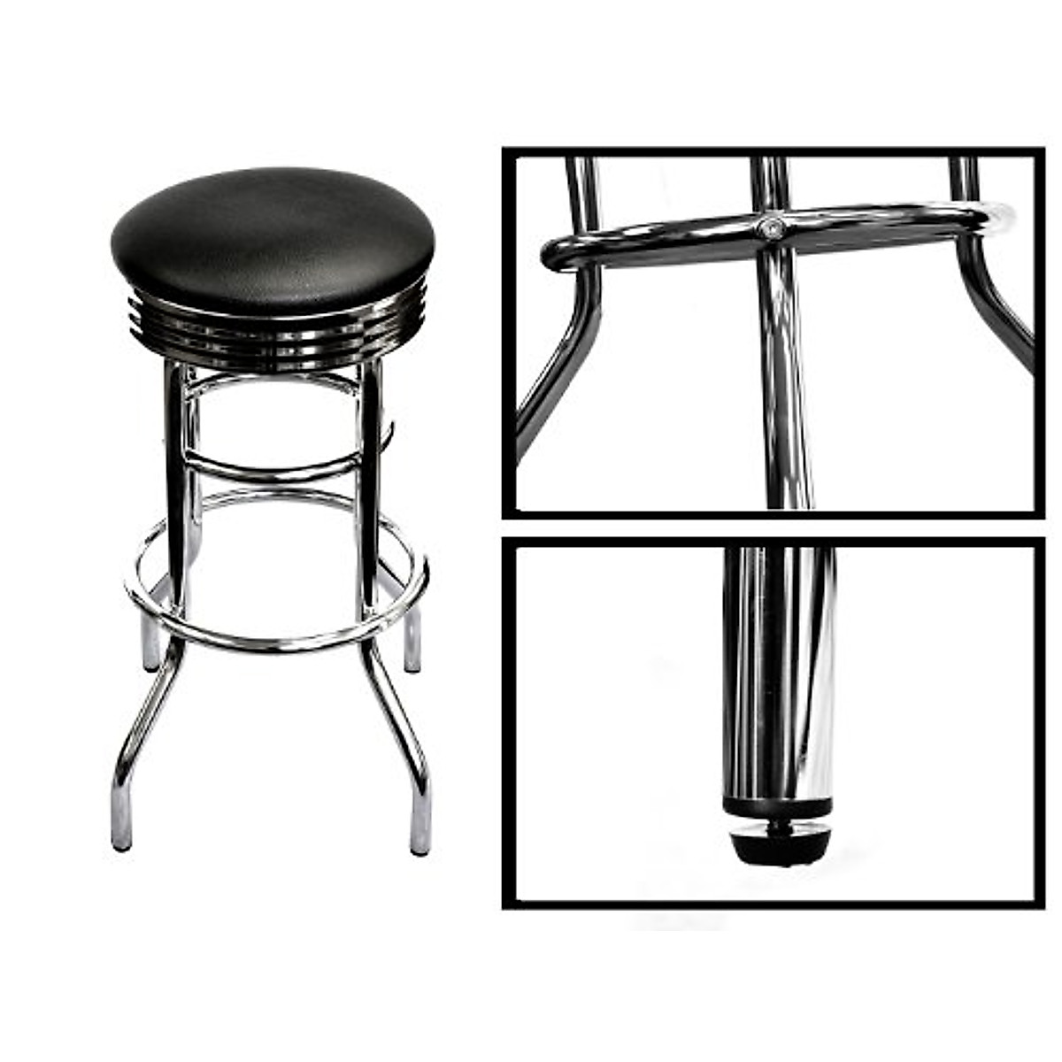 TRINITY Heavy Duty 30-Inch Backless Swivel Bar Stool for Kitchen, Garage, or Workshop, Chrome Finish with Faux Leather Seat, 2 Pack, Black