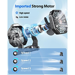 Drchop 10800mAh Solar Powered Fan, 7W Solar Camping Fan & Led Lantern, 8-inch Rechargeable Fan with Solar Panel, Battery Operated Powered Fan, Outdoor Tent Fan for Camping Essentials Accessories