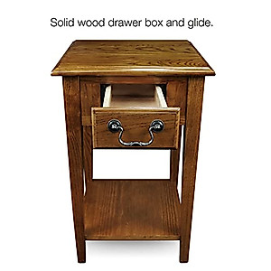 Leick Home 9041-MED One Drawer Square Side Table with Shelf, Medium Oak