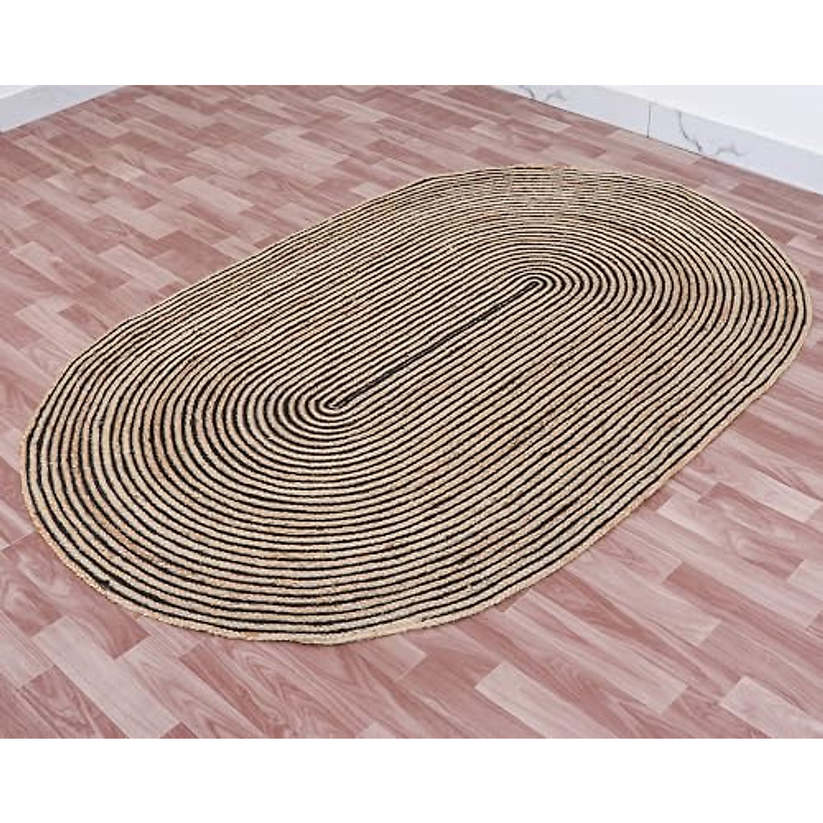 PATEL EXPORTS Natural Jute Rug, Bohemian Area Rug, Boho Décor Indoor Outdoor Rug, Handwoven Hallway Runner Rug for Entryway (Beige & Black, 4x6)