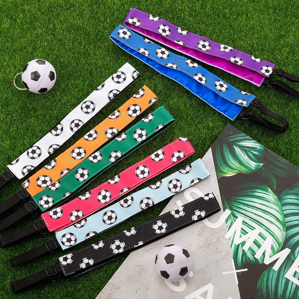 SATINIOR 8 Pcs Soccer Headband for Girl Non Slip Soccer Hairband Adjustable Elastic Sport Hair Accessories for Women Players Fans