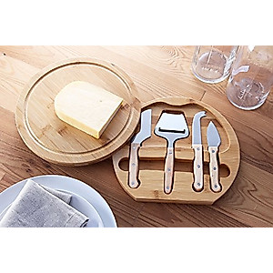 Juvale Cheese Board Set - Charcuterie Board and Cheese Tools, Cheese and Meat Board, Includes 1 Bamboo Cutting Board and 4 Piece Knife Tools, 10.2" x 10.2" x 1.5"