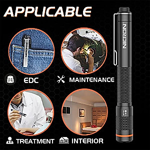 NICRON B22W LED Pocket Pen Light,Small,Compact,Portable,Zoomable Flashlight with Clip for Inspection,Camping,Outdoor,Everyday Use