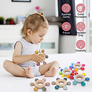 Baby Teething Toys Silicone Teethers BPA Free Silicone Rudder with Wooden Ring Soothe Babies Gums (Khaki)