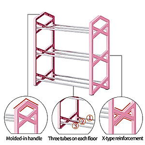 SHELAKET Upgrade 3-Tier Small Shoe Rack, Metal Lightweight 5-7 Pairs Shoe Shelf Storage Organizer for Entryway, Hallway and Closet（Pink）