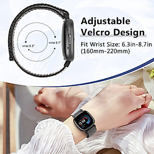 Bcuckood Nylon Loop Compatible with Fitbit Sense 2/Fitbit Sense/Fitbit Versa 4/Fitbit Versa 3 Bands, Women Men Soft Nylon Adjustable Breathable Strap Solo Loop Replacement Wristband