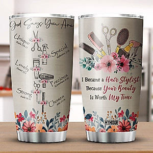MYMISOR God Says You Are Tumbler Cosmetology Hairstylist Bible Saying Gift For Salon Owner 20oz Stainless Steel Tumblers Flower Girl Present Hairdresser Hairdressing Christian Cups