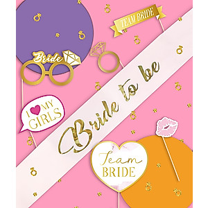 Chug Buddy Bachelorette Party Decorations Pack - Bride Sash, Bride to Be Banner, Tattoos, Confetti & Photo Booth Props - Bachelorette Party Supplies & Accessories