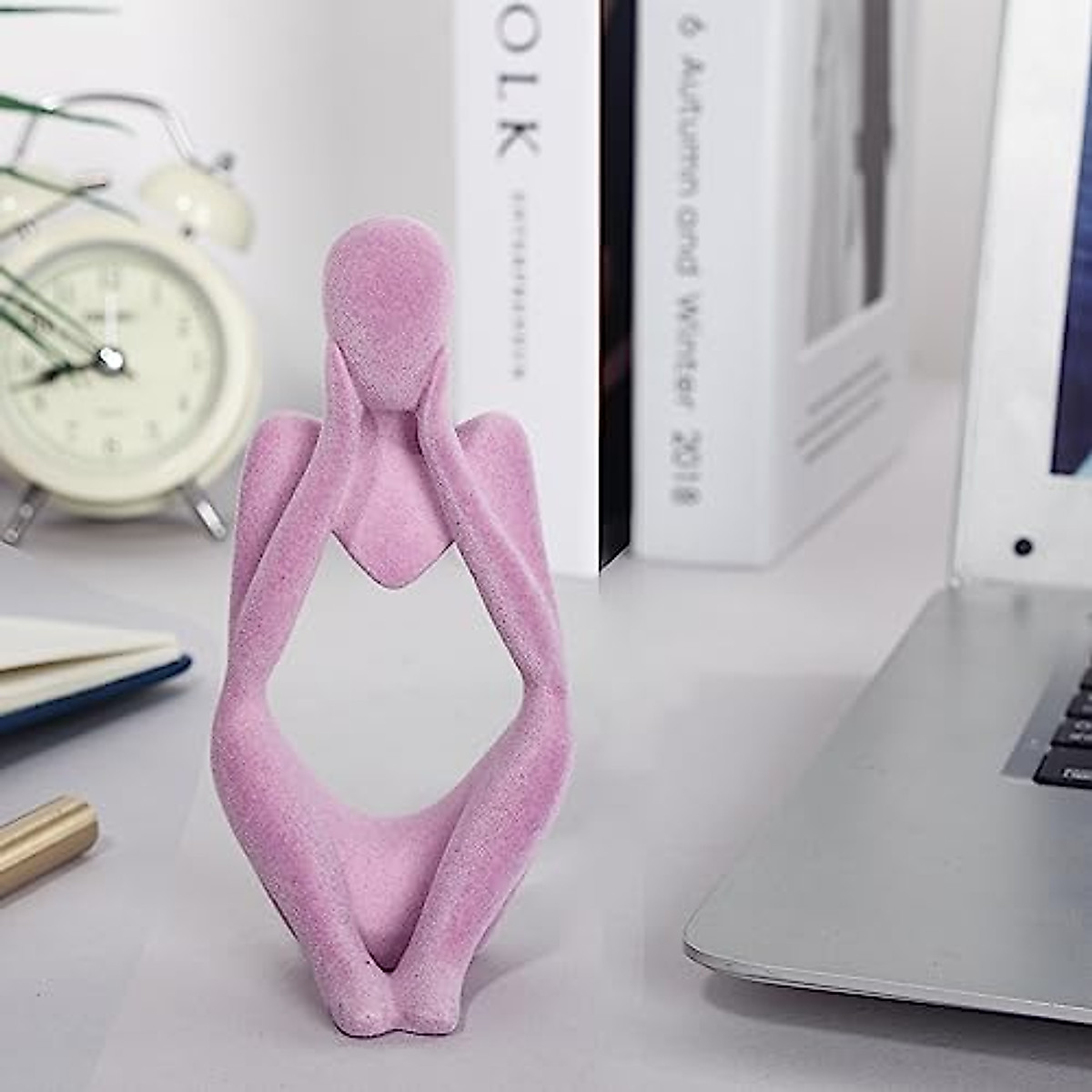 Ksgolif Home Decor Thinker Statue - 3pcs Modern Abstract Art Sculpture Bookshelf Decor Pink Velvet Collectible Figurines Decorations for Living Room Office Women's Day Gift (Pink)