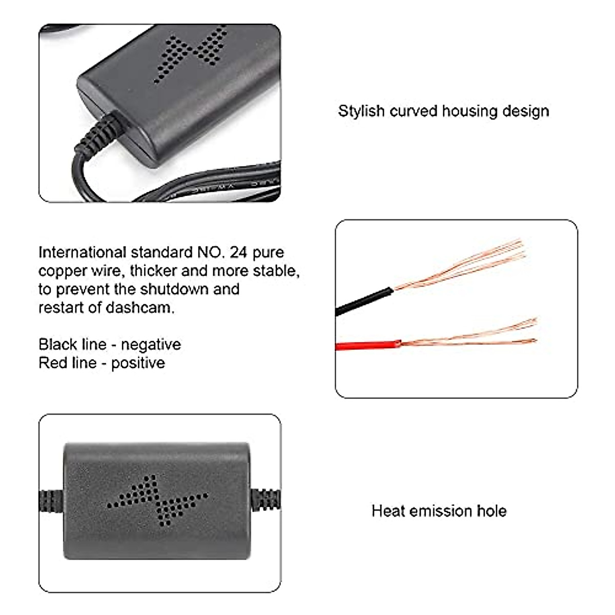 Gorgeri Dash Cam Hardwire Kit,12V/24V to 5V 2.5A Parking Monitor Converter Cable Left Angle Mini USB Step-Down Line for Parking Monitoring,Parking Monitoring Line