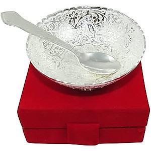 NOBILITY Bowl Spoon Set Silver Plated Dry Fruits Dessert Serving Sets for Diwali Wedding Return Gift Items Friends Family Home Decorative Corporate Gifts 6 Sets