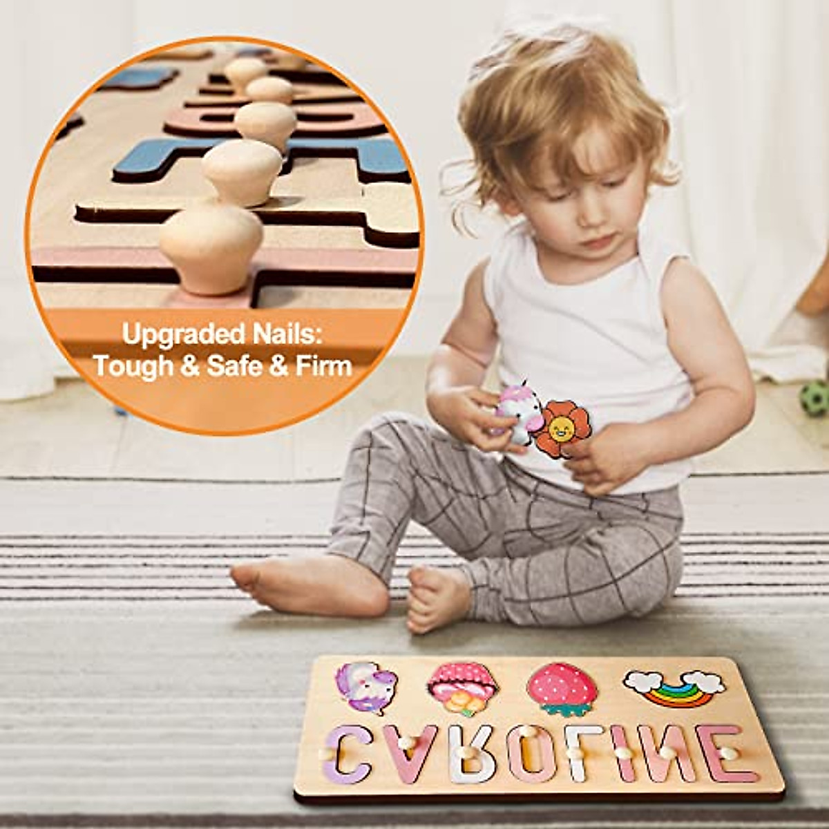 Name Puzzle for Kids Personalized, Custom Wooden Name Puzzle for Toddlers, Educational Baby Name Puzzle Toys, Personalized Name Puzzles for Baby Boy Girl, Customized Puzzles for First Birthday Gifts