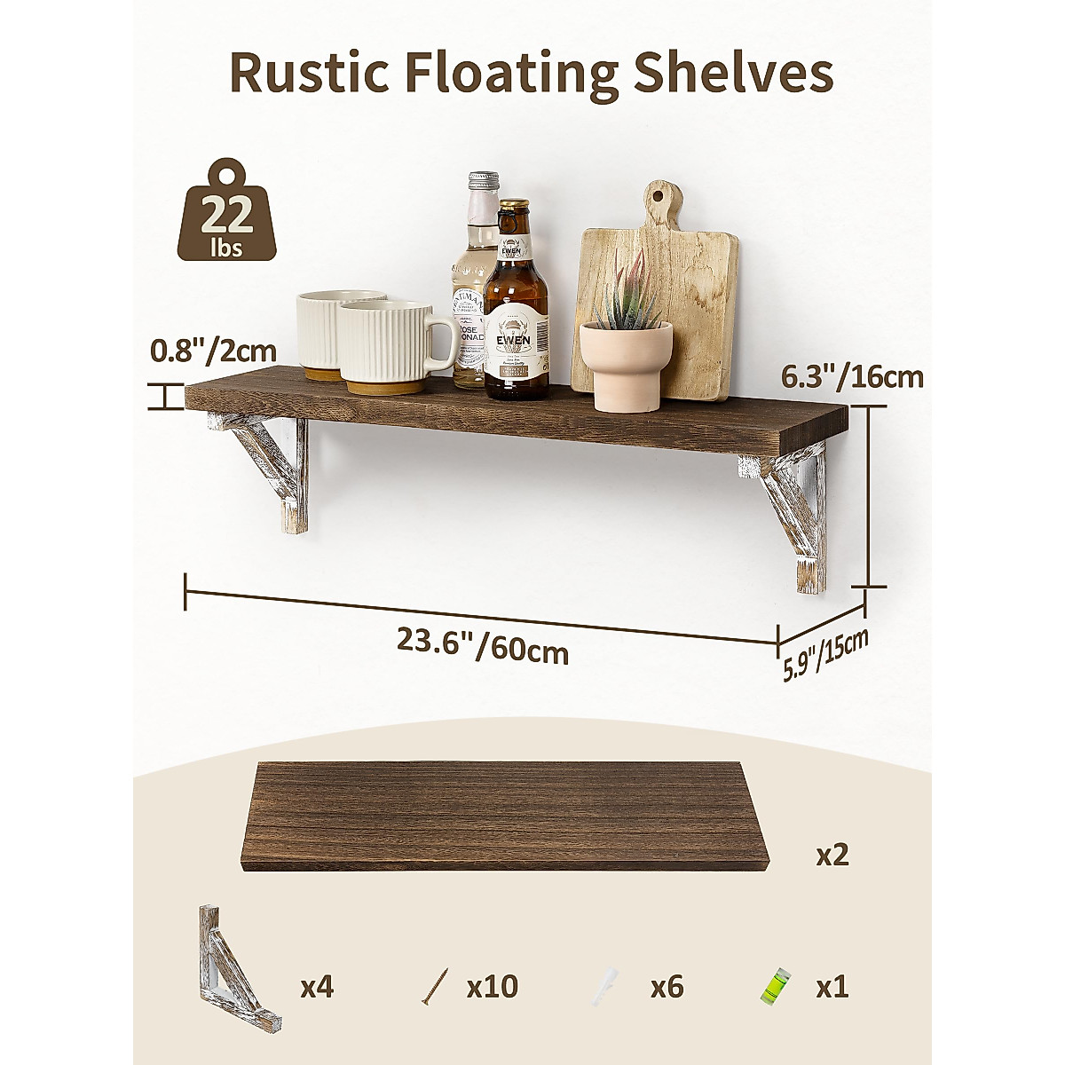 Gronda Bathroom Wall Shelves Over Toilet, 24 Inches Floating Shelves for Wall Rustic Farmhouse Wood Bathroom Shelf Hanging Storage Rack