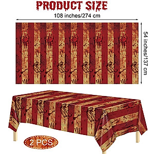 Kochorie 4 Pieces Horror Circus Party Decorations Including 2 Halloween Bloody Disposable Plastic Tablecloths 2 Creepy Carnival Banner Striped Pennant Banner Halloween Party Supplies