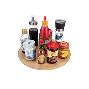 Plutreas Bamboo Lazy Susan Turntable for Cabinet or Table (12 inch)