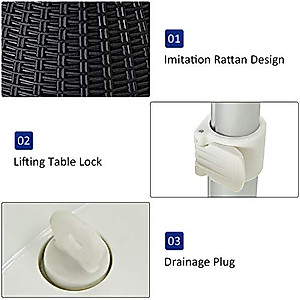 Giantex Cool Bar Table, 8 Gallon Beer and Wine Cooler, Rattan Style Patio Bar Tables, Height Adjustable, 3-in-1 Ice Cooler with Drainage Plug, Outdoor Cocktail Table for Deck Pool Party (Black)