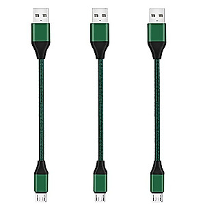 Short Micro USB Cable 3Pack 0.5FT/6inch Android Durable Premium Nylon Braided Fast Charging Sync Cord for Car,Power Banks,Roku TV Stick,4K Fire TV Stick,Chromecast,Samsung LG Phone Portable Charger