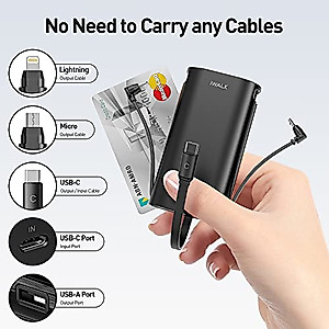 iWALK PowerSquid Portable Charger with Built-in 3 Cables, 9000mAh Ultra-Compact USB C Power Bank Fast Charging 18W PD with LED Display, Compatible with iPhone 14/13/12, Samsung Galaxy, Google Pixel