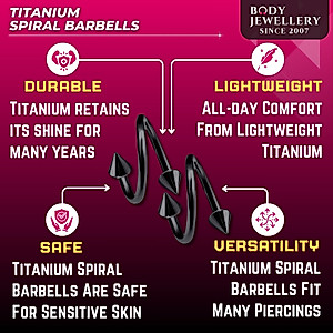 bodyjewellery 2pcs 16g Spiral Barbell Piercing Black Titanium Twisted Studs Hoop Cartilage Earring Eyebrow Helix Tragus Bar Lip B2OCA