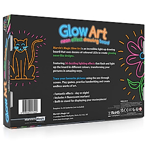Marvin's Magic - Glow Art Unique Craft Kit | Light Up Kids Art Set | Includes Neon Effect Drawing Board with A Built-in Stand and 4 Fluorescent Magic Pens - Pink