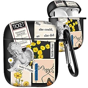 Kokaaee for Airpod Case 2nd & 1st Generation Cover Kawaii Black Funda Cute Fun Cool Funny Silicone Estuche with Keychain Women Boys Protector Men Teen Kids Unique for Apple Air Pod 1/2 Gen Cases