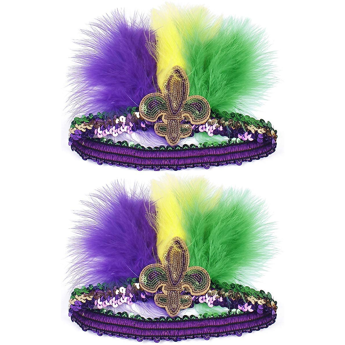 Myjoyday Women's Fascinators, Feathers Tea Party Hat, Veil Headband with Hair Clip for Cocktail Church (Yellow & Purple & Green)