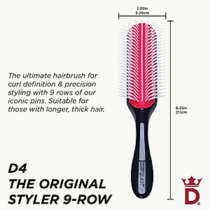 Denman Original Curl Definer & Styler 9 Row Hairbrush for Detangling, Separating, and Defining Longer Curls, Curly Hairbrush - Black