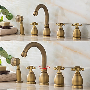 WuDLi Bath Shower Mixer Tap Antique, Shower Tap Attachment for Bath, 5 Hole Deck Mount Bath Shower Tap C