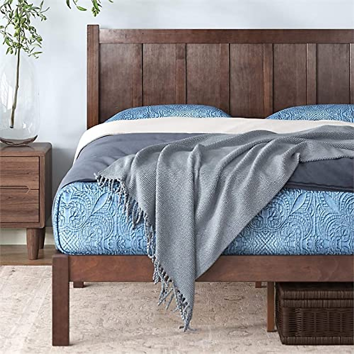 Zinus Adrian Wood Rustic Style Platform Bed with Headboard / No Box Spring Needed / Wood Slat Support, Queen