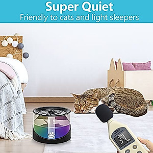 Kastty Cat Water Fountain, Super Quiet Water Fountain for Cats Inside, Pet Water Fountain for Kitty, Cat Waterer, Dog Bowl Dispenser 2.2L/74oz,with Super Long Life Span Pump, Black+Colorful LED Light