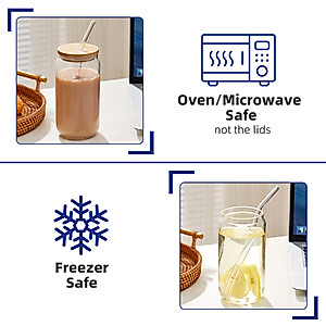 Mzowgzk 6pcs Set-16oz, Glass Cups with Bamboo Lids and Glass Straw - Beer Can Shaped,CuteTumbler Cup,Soda,deal for Cocktail,Iced Coffee Cups,6 Cleaning Brushes glass cups with lids and straws