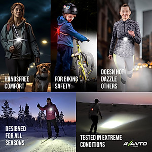 AVANTO PRO Chest Light, Original, USB-C Rechargeable, Running Lights for Runners, 500lm Adjustable Beam, 3-5h Use Time, Running Headlamp Flashlights, Walking Lights for Night Walking, Black