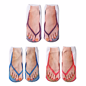 3D Pattern Manicure Print Socks Flip Flop Funny Hidden Comfort Running Socks Women Personalized Low Cut Ankle