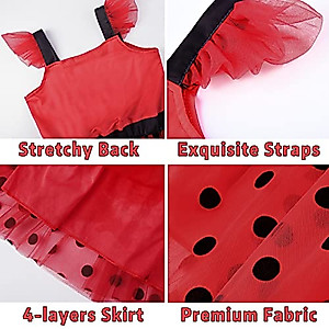 Uplus ME Ladybug Costume Girls Ladybug Dress Lady Bug Costumes for Kids Toddler Ladybird Dress Up Set for Halloween Birthday (2-3T/100)