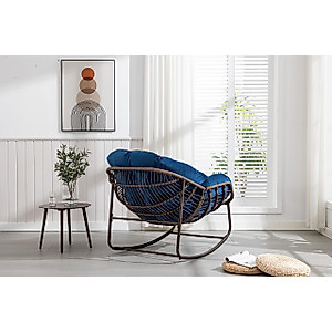SZLIZCCC Patio Rocking Chairs, Patio Oversized Egg Rocking Chair,Indoor & Outdoor Upholstered Papasan Chairs, Modern Lounge Chair for Balcony,Living Room Patio, Front Porch, Garden (Navy Blue)