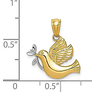 IceCarats 14K Yellow Gold Dove Symbol Peace Love Holy Spirit Bird Olive Branch Necklace Religious Pendant Christian Charm Only
