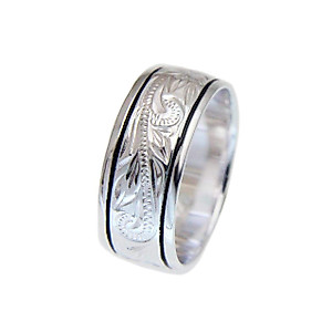 925 sterling silver Hawaiian plumeria scroll black enamel border 8mm ring size 13