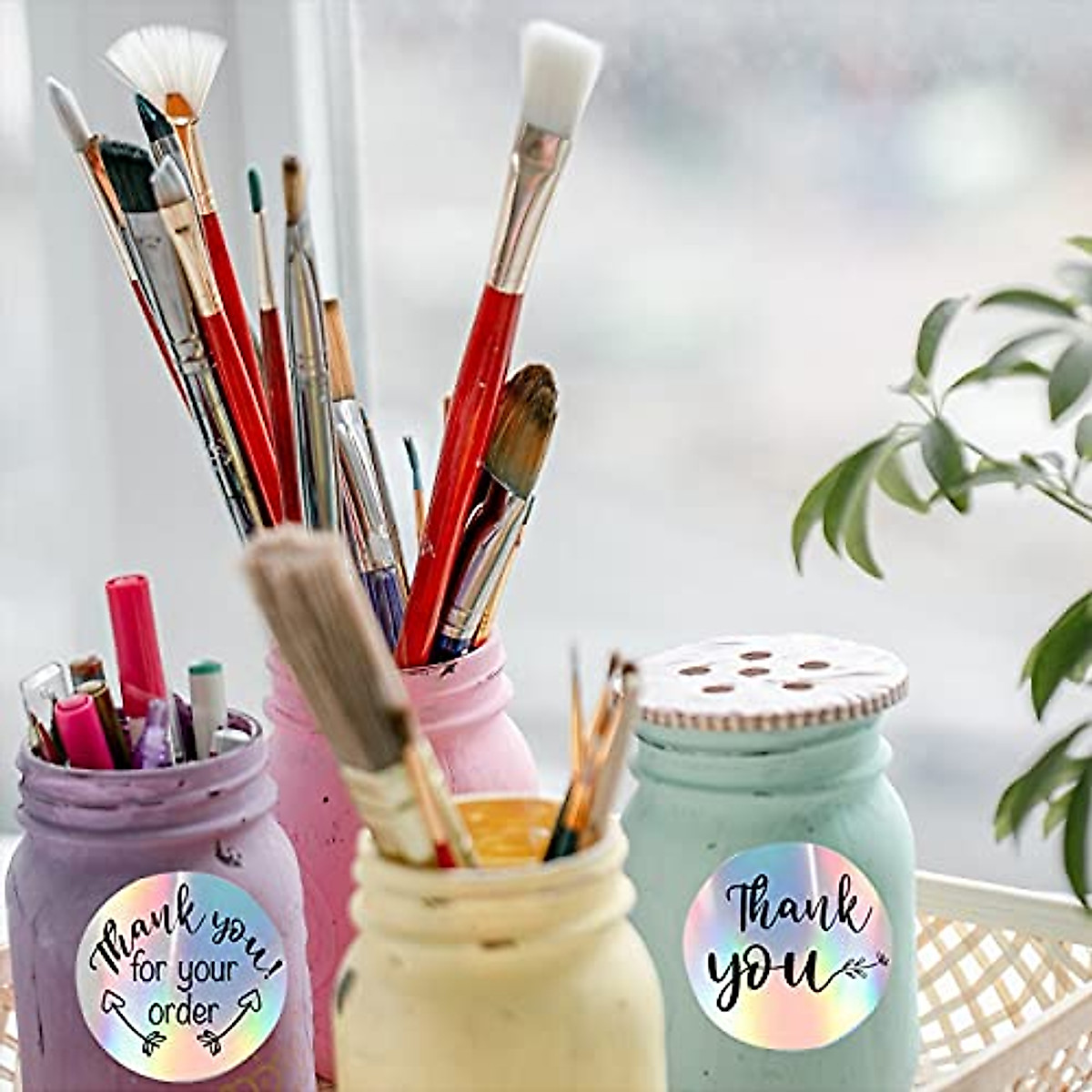 BingXin Rainbow Holo Thank You Stickers-500 Pieces 1.5inch Rainbow Thank You Label Stickers-Thank You for Supporting My Small Business Stickers for Business Shop Wrapping Supplies, Blue,rainbow