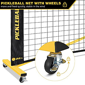 Fostoy Portable Pickleball Net with Wheels, Regulation Size 22 FT & Half Court 11 FT, 18-Ply PE Nets, Steady Metal Frame for All-Weather Resistant Play in Backyards, Driveways, and Garages