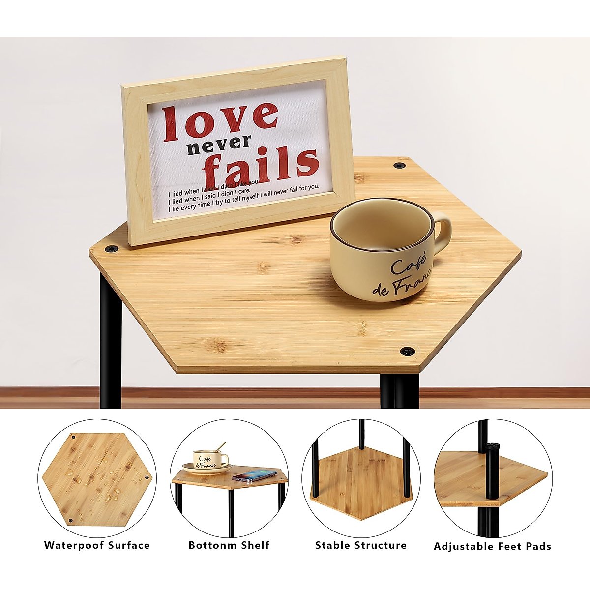 SEHERTIWY Bamboo Side Table Set of 2, Hexagon Nightstands for Bedrooms, Side Tables for Small Spaces, Modern Coffee Table, 2 Tiers Rustic Accent Tables for Bedroom