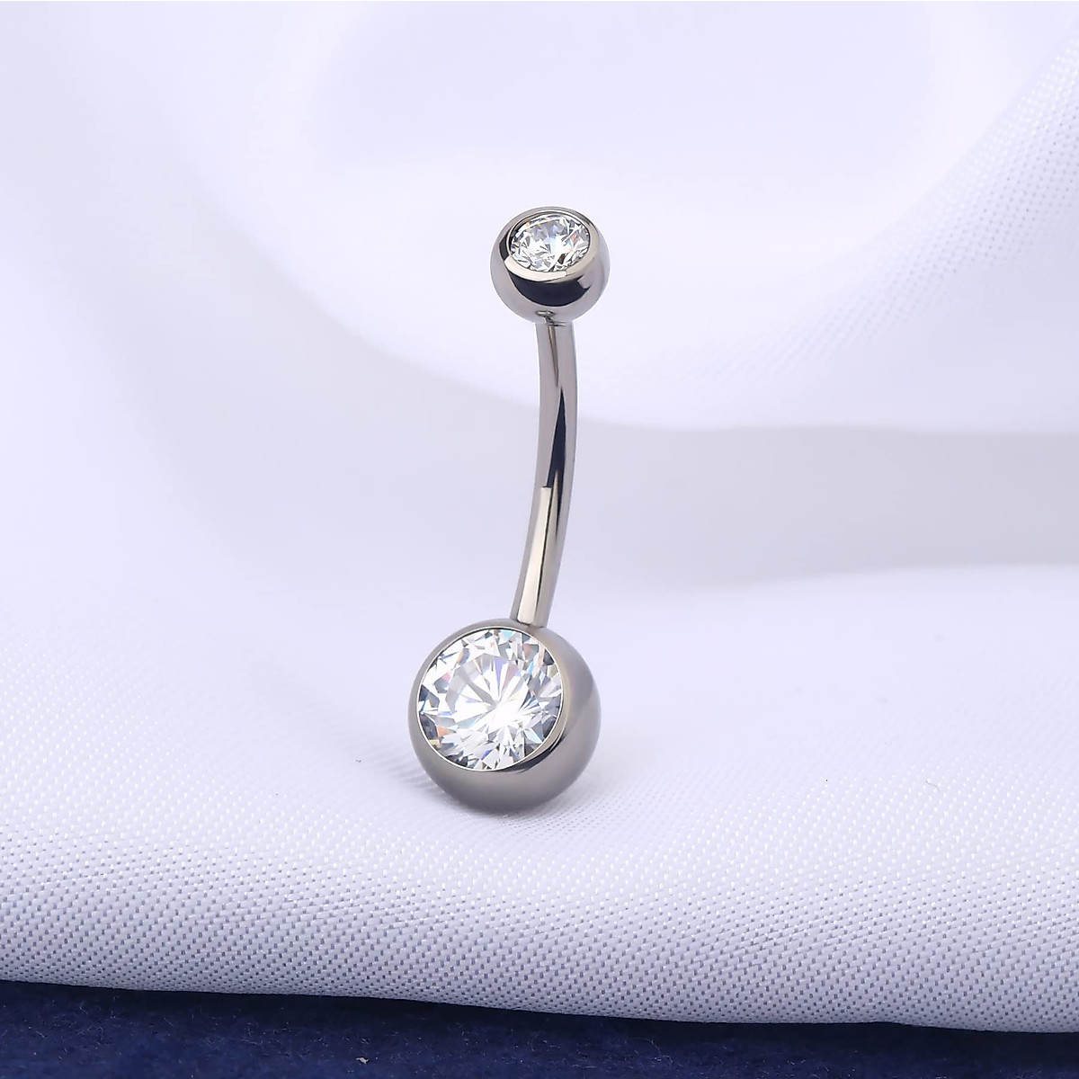 OUFER 16mm Titanium Belly Button Rings Internally Threaded Navel Piercing Jewelry Round CZ Belly Ring for Women